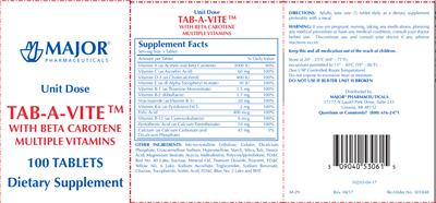 Tab-A-Vite with Beta Carotene Multiple Vitamins by Major ...