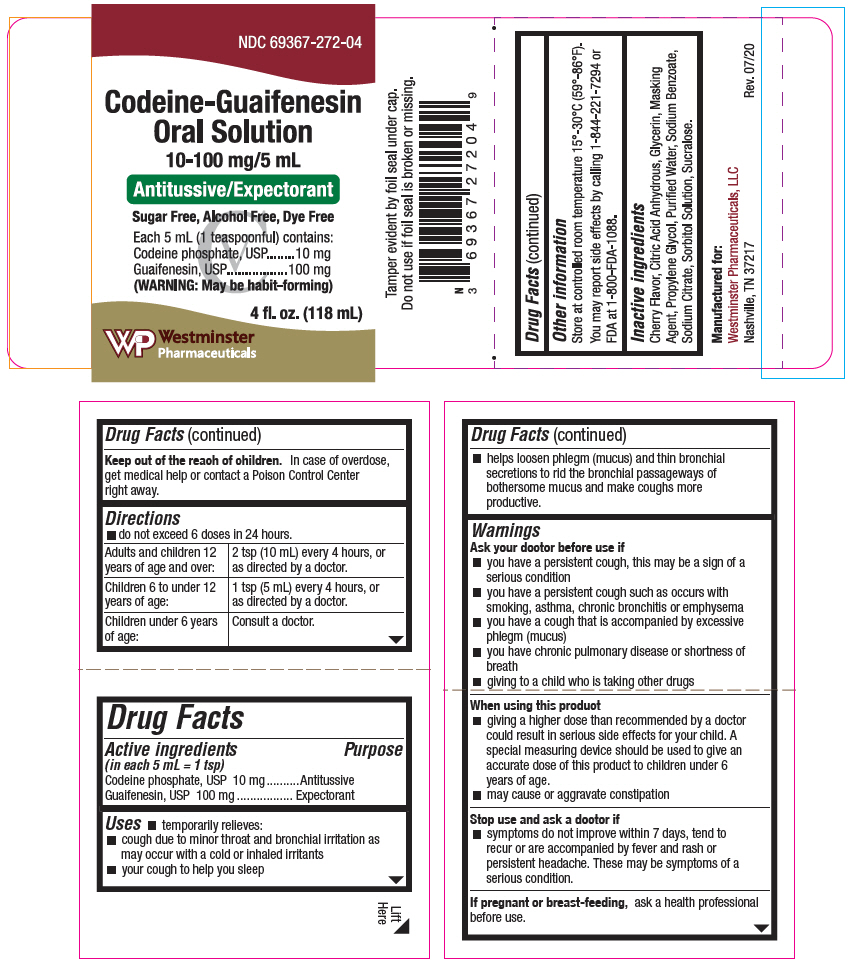 NDC 69367-0272-16 Codeine-Guaifenesin 10; 100 mg/5mL; mg/5mL Details | HelloPharmacist