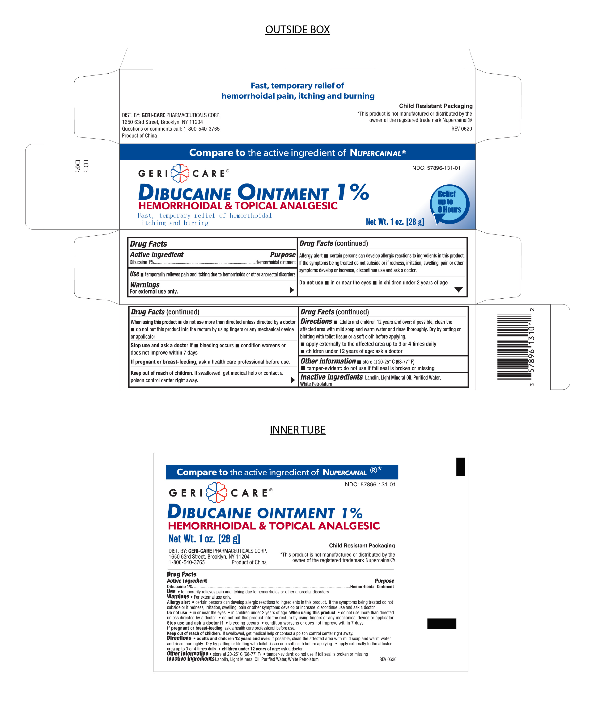 NDC 57896-0131-01 Dibucaine 1 g/100g Details | HelloPharmacist
