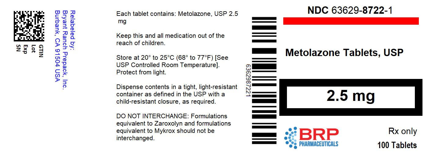 NDC 63629-8722 Metolazone 2.5 mg/1 Details | HelloPharmacist
