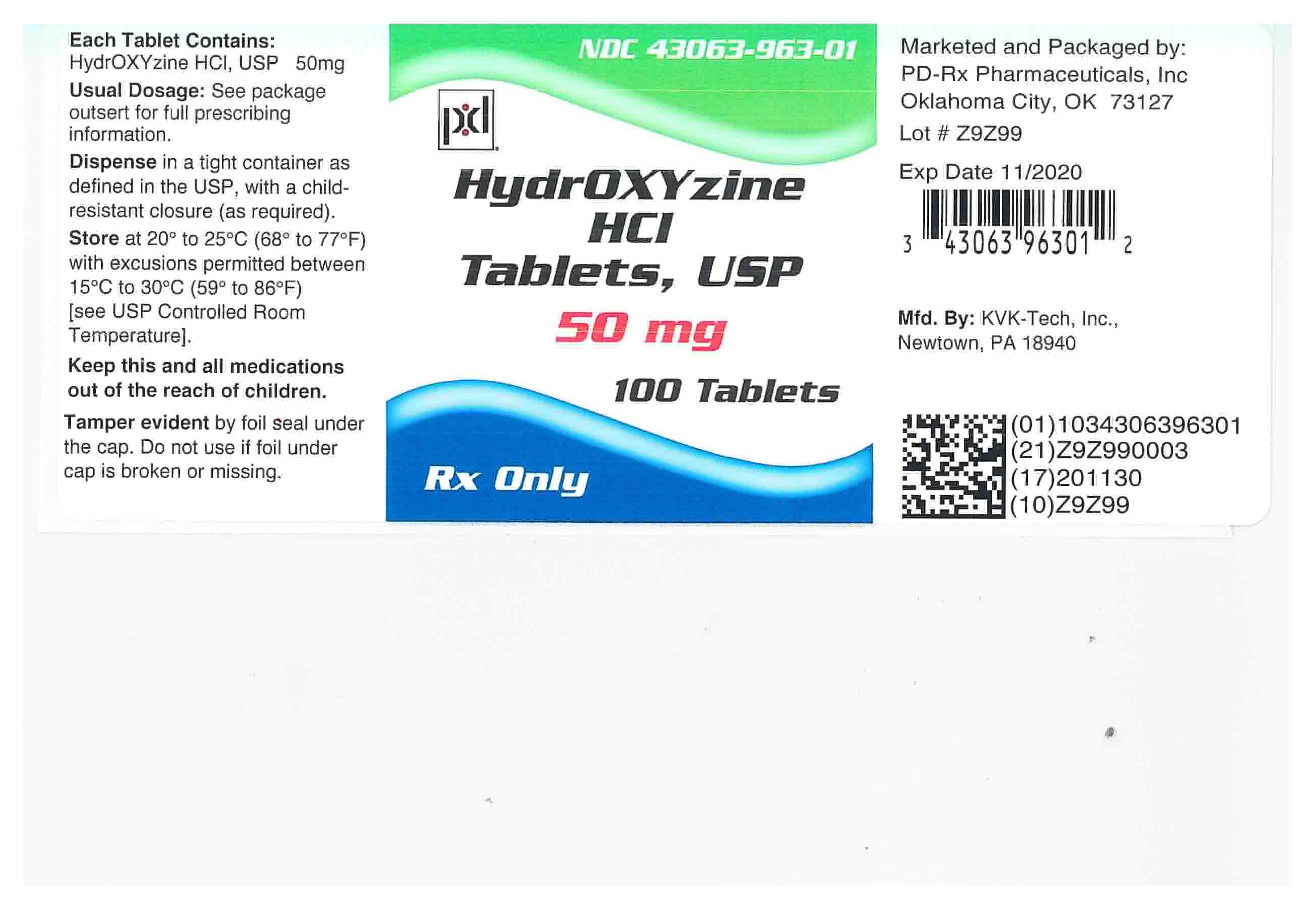 NDC 43063-0963-01 Hydroxyzine Hydrochloride 50 mg/1 Details ...