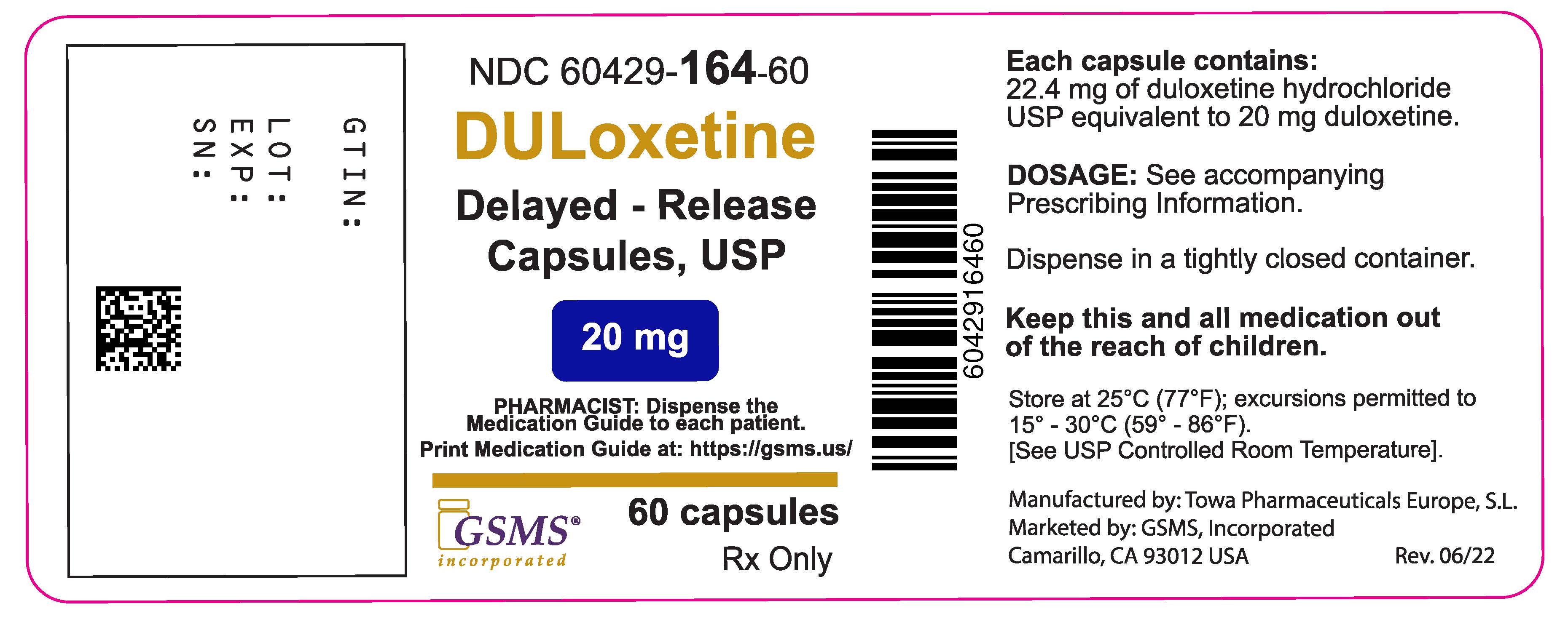 NDC 60429-0166-30 Duloxetine 60 mg/1 Details | HelloPharmacist