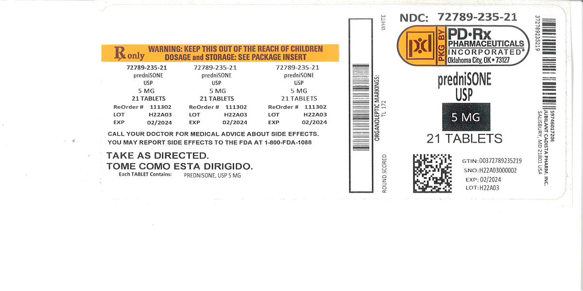 NDC 72789-0235-21 Prednisone 5 mg/1 Details | HelloPharmacist