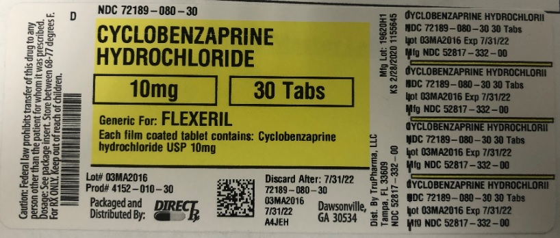 NDC 72189-0080-20 CYCLOBENZAPRINE HYDROCHLORIDE 10 mg/1 Details | HelloPharmacist
