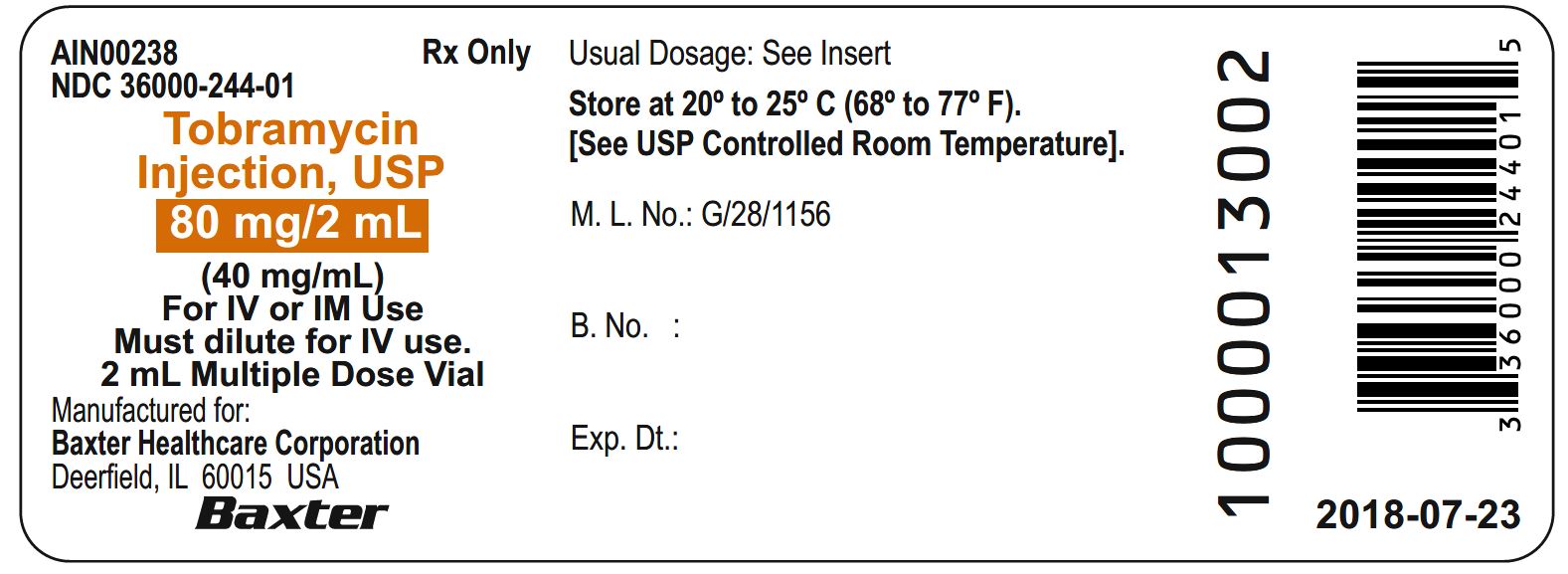 NDC 36000-0242-01 Tobramycin 40 mg/mL Details | HelloPharmacist