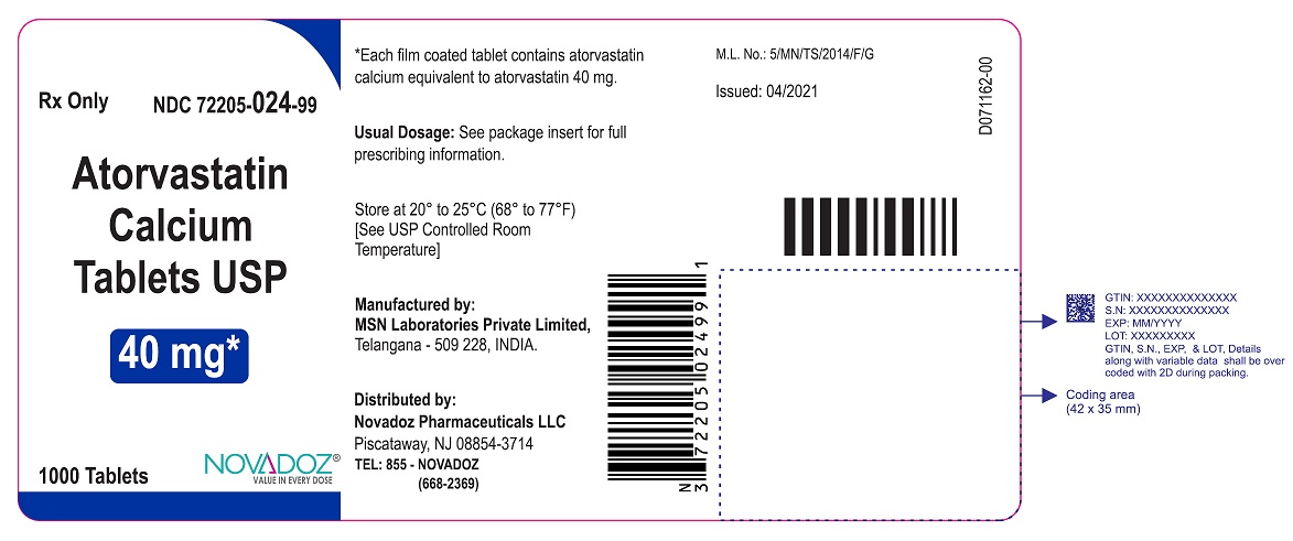 NDC 72205-0024-90 Atorvastatin calcium 40 mg/1 Details | HelloPharmacist